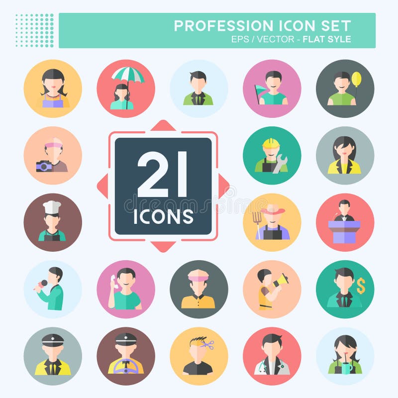 Profession Icon Set in Trendy Flat Style Isolated on Soft Blue ...