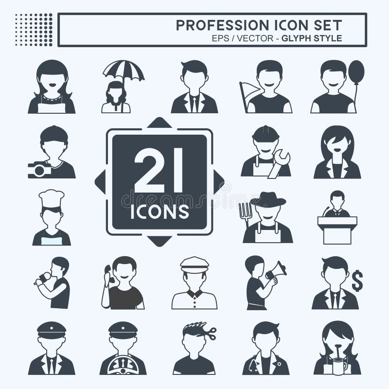 Profession Icon Set in Trendy Glyph Style Isolated on Soft Blue ...