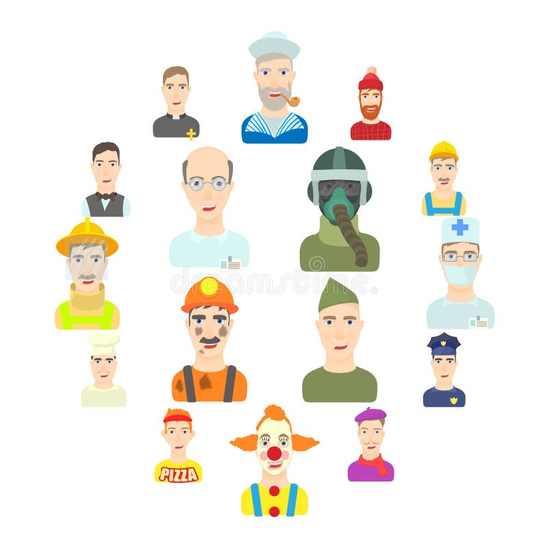 Profession Icons Set, Flat Style Stock Vector - Illustration of helmet ...