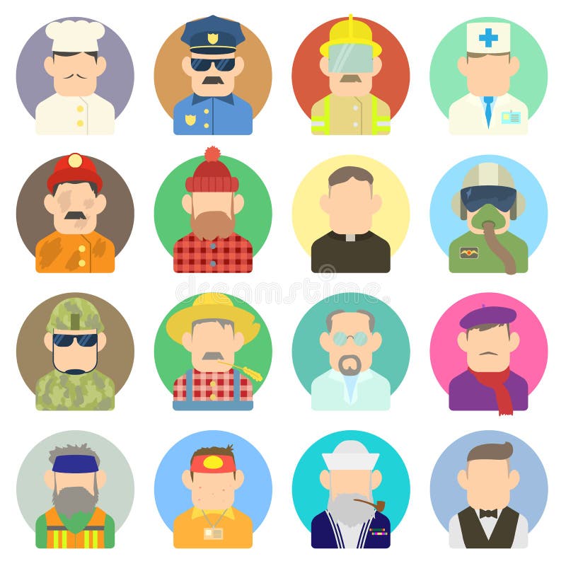 Profession Icons Set, Flat Style Stock Illustration - Illustration of ...