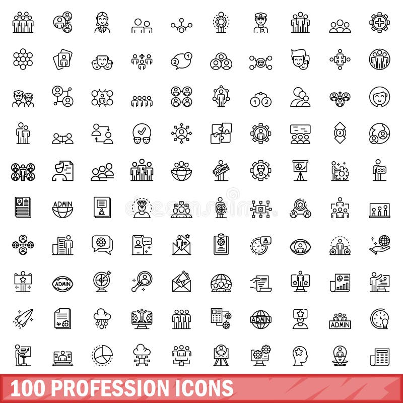 100 Profession Icons Set, Outline Style Stock Vector - Illustration of ...