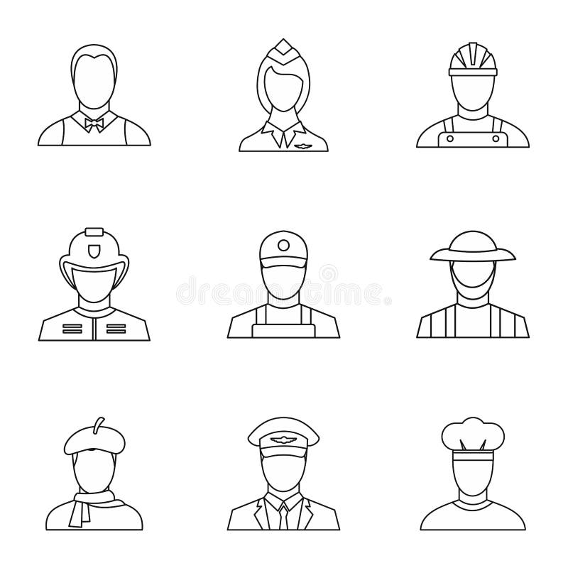 Profession Icons Set, Outline Style Stock Vector - Illustration of ...