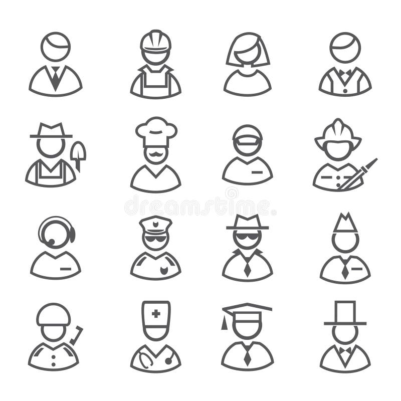 Profession Icons Vector Set Stock Vector - Illustration of head, farmer ...