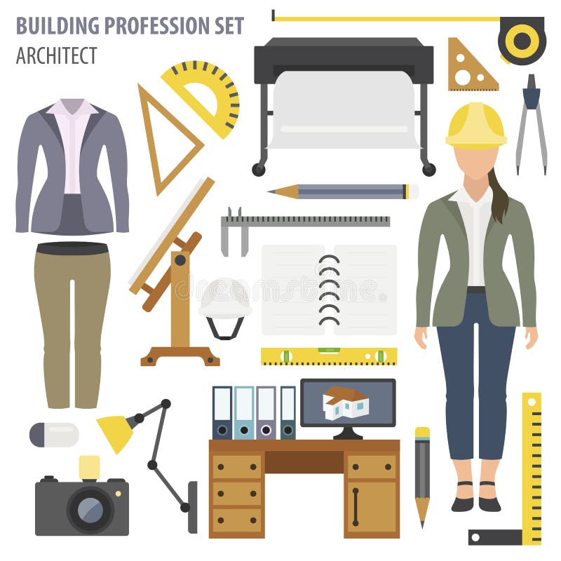 Profession and Occupation Set. Architect Tools Workplace Equipment ...