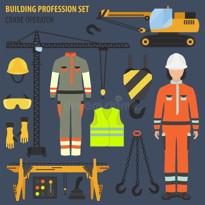 Profession and Occupation Set. Crane Operator Tools and Equipment Stock ...