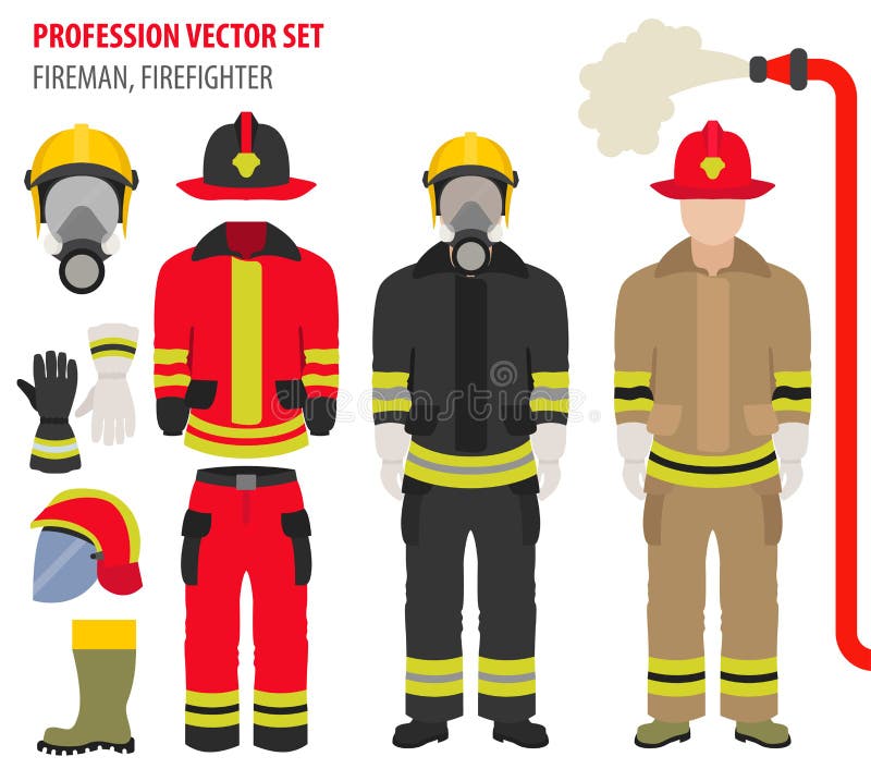 Profession and Occupation Set. Fireman Equipment, Firefighter Service ...