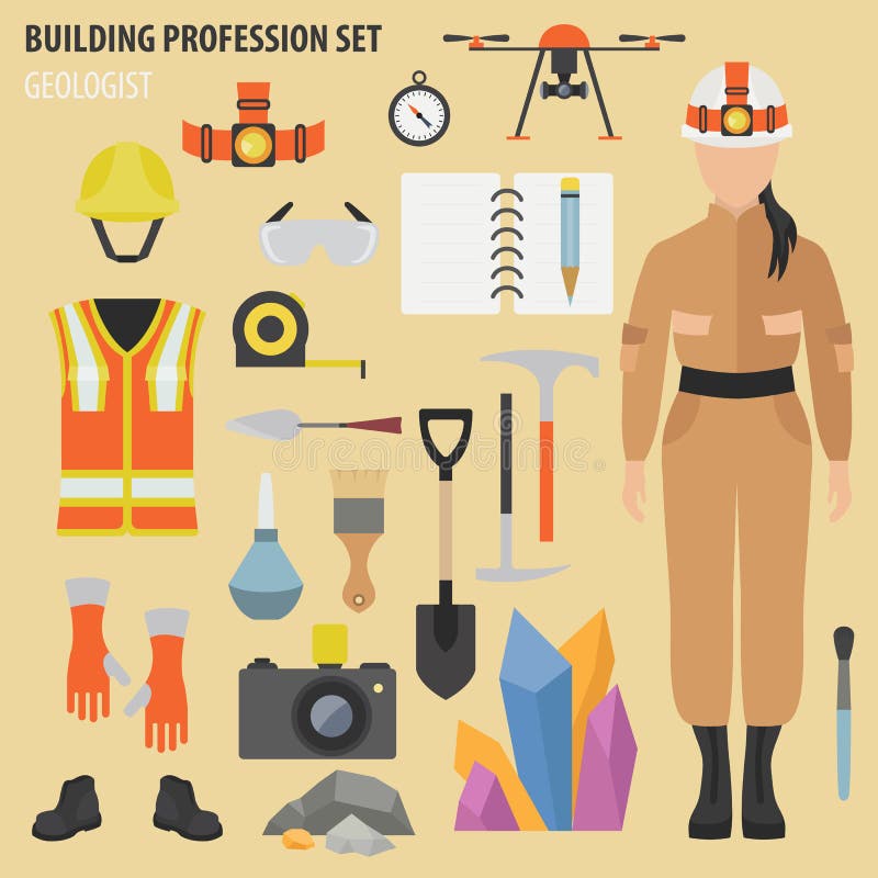 Profession and Occupation Set. Geologist Tools and Equipment Stock ...