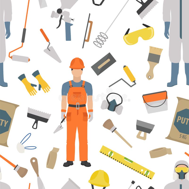 Profession and Occupation Set. Plasterer and Painter Tools and ...