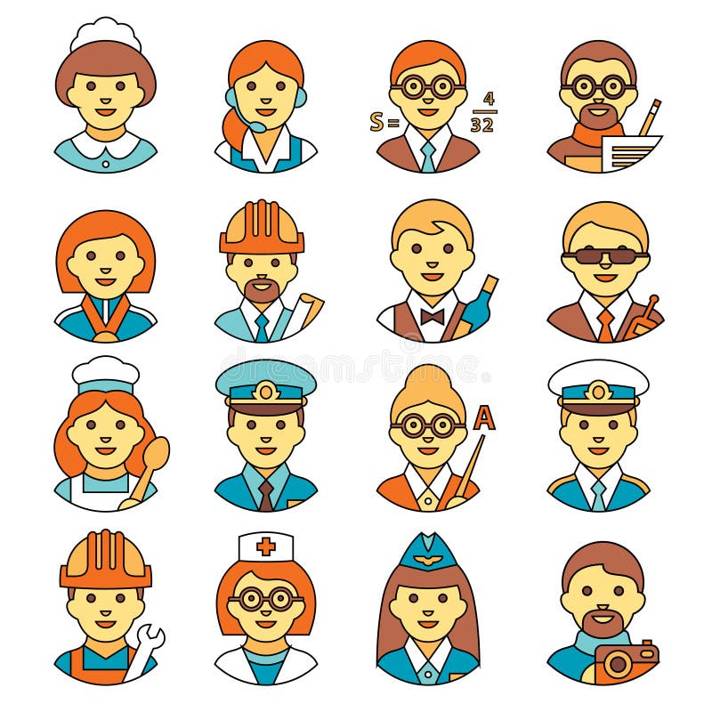 Profession People Icons Set, Professional Human Occupation Avatars ...