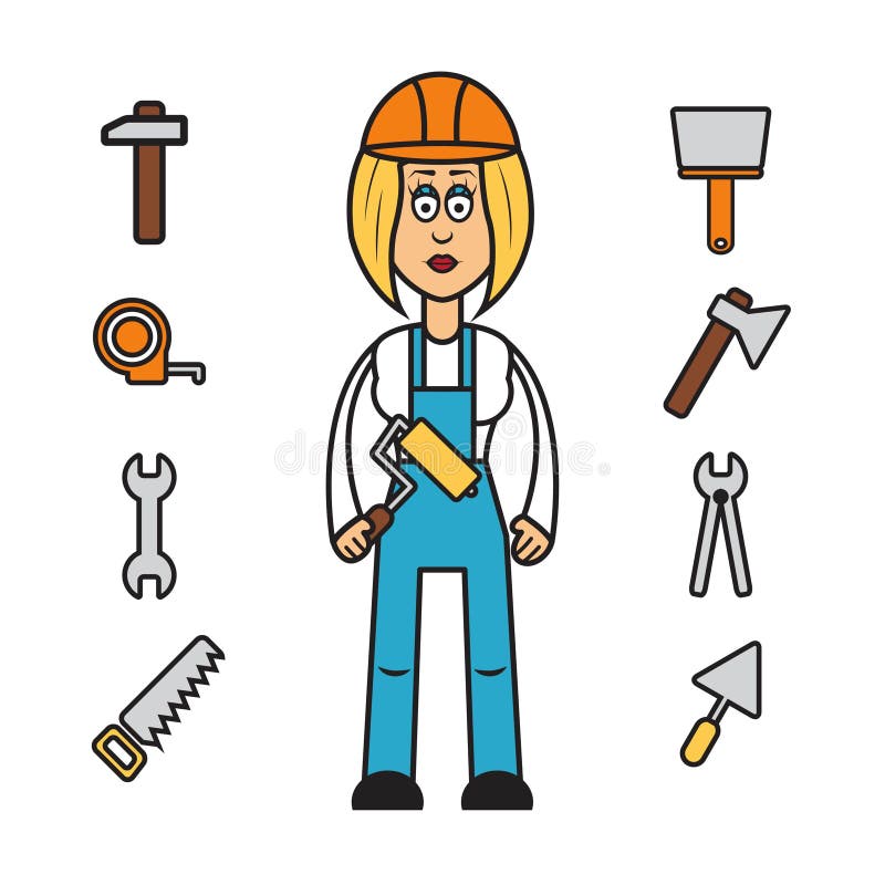 Profession Set : Builder Woman Stock Illustration - Illustration of ...
