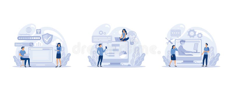It Profession Set Programmer Write Software And Create Code For Computer Stock Vector 2069