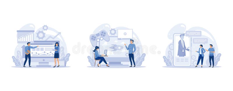 It Profession Set Programmer Write Software And Create Code For Computer Stock Vector