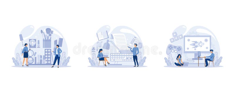 It Profession Set Programmer Write Software And Create Code For Computer Stock Vector