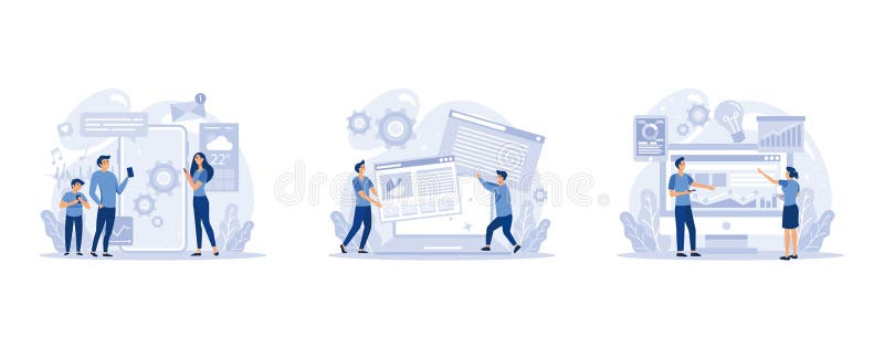 It Profession Set Programmer Write Software And Create Code For Computer Stock Vector