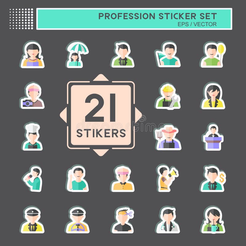 Profession Sticker Set in Trendy Isolated on Black Background Stock ...