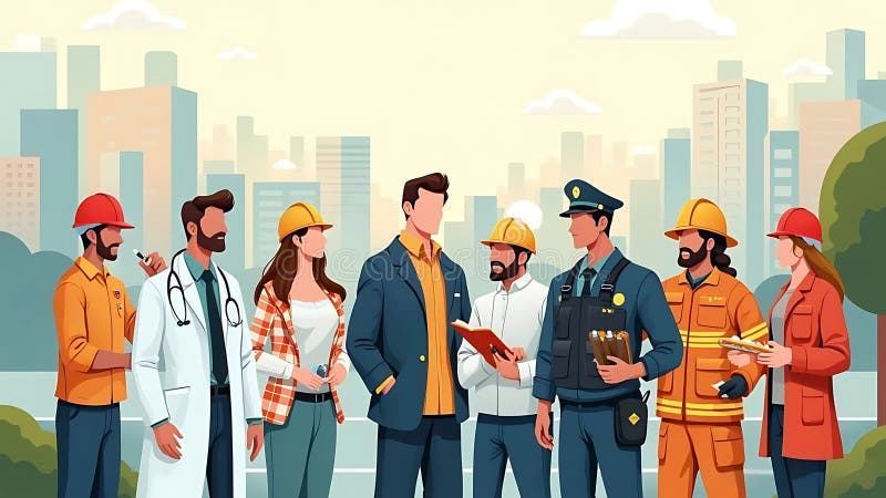 A Vibrant Vector Banner of Diverse Professionals, Including a Doctor ...