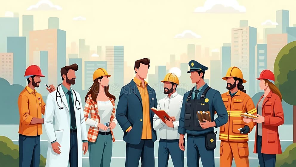 A Vibrant Vector Banner of Diverse Professionals, Including a Doctor ...