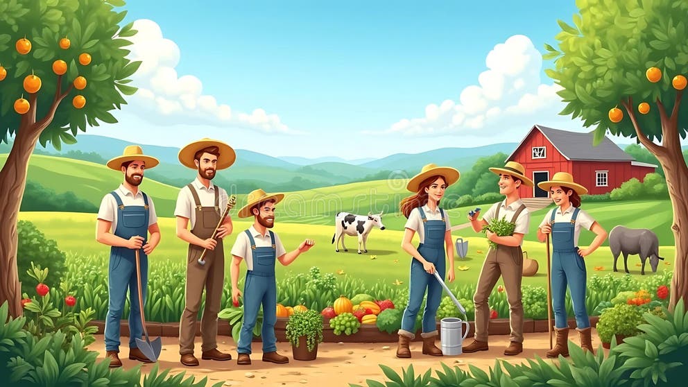 A Rural-themed Vector Illustration Features Workers from Agriculture ...