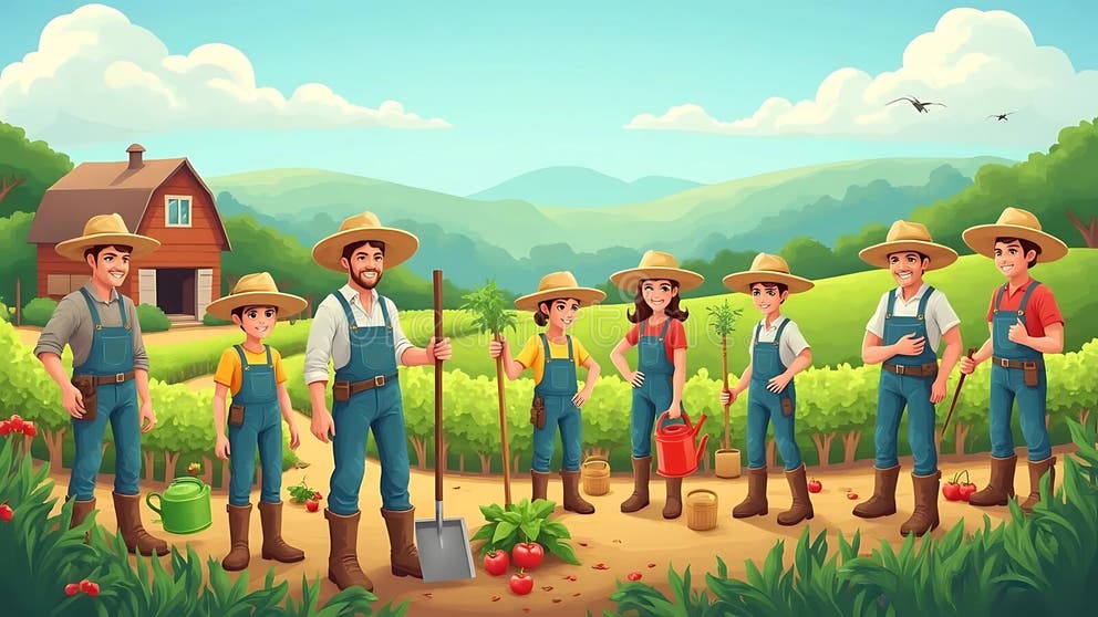 A Vector Illustration Depicts Agricultural and Plantation Workers in a ...