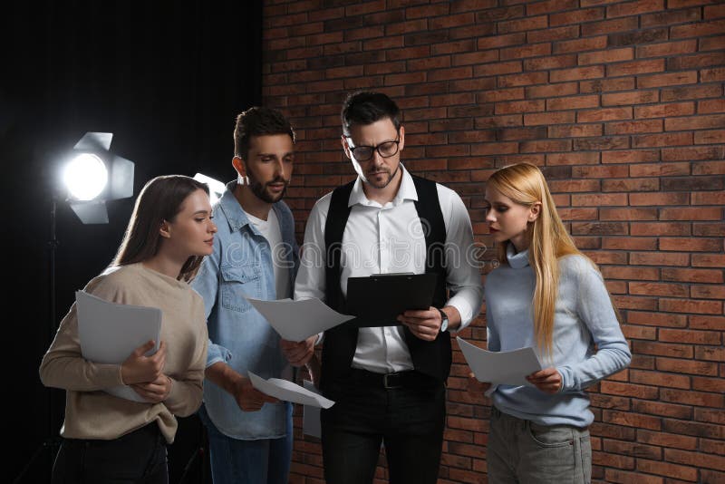 Professional Actors Reading Their Scripts during Rehearsal Stock Image ...