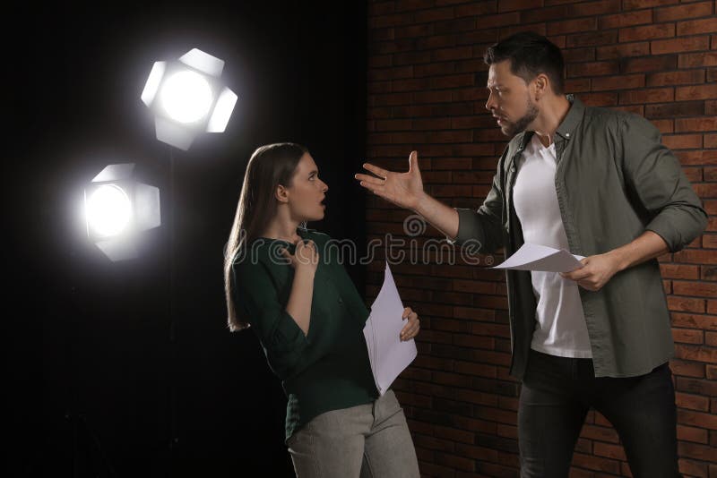 Professional Actors Rehearsing on Stage in Theatre Stock Photo - Image ...