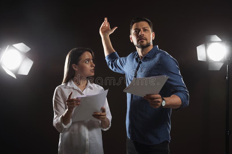 Professional Actors Rehearsing on Stage in Theatre Stock Image - Image ...
