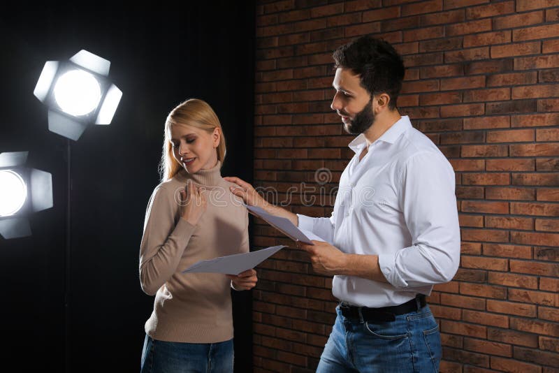 Professional Actors Rehearsing on Stage in Theatre Stock Image - Image ...