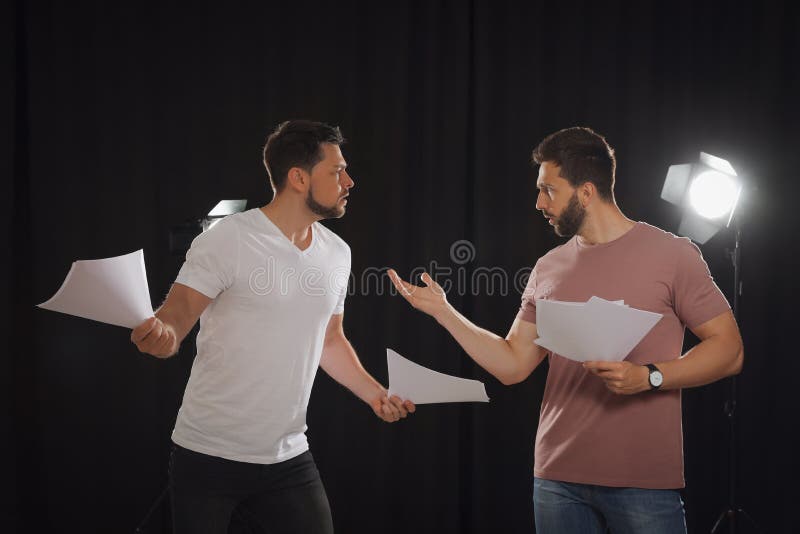 Professional Actors Rehearsing on Stage in Theatre Stock Photo - Image ...