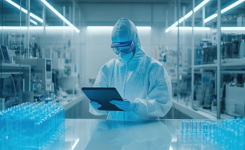 Scientist Operating Futuristic Technology in Laboratory with High-tech ...