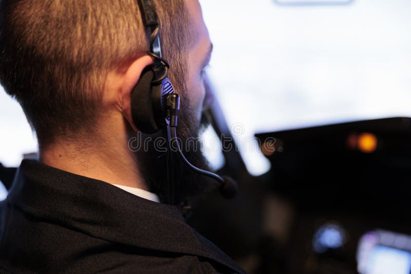 Professional Airliner Flying Airplane with Dashboard Buttons Stock ...