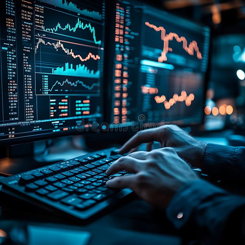 Professional Analysis of Financial Data on Modern Computer Desk Stock ...