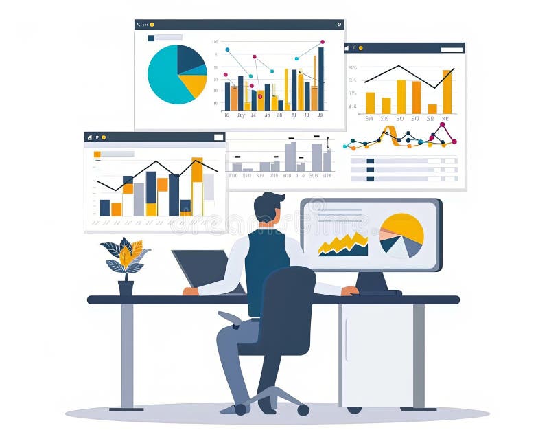 A Professional Analyzes Data and Chart Trends while Working in a Business Setting, Using Charts ...