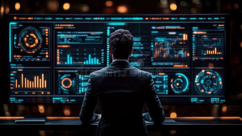 A Professional Analyzes Data on a Futuristic Digital Dashboard Stock ...
