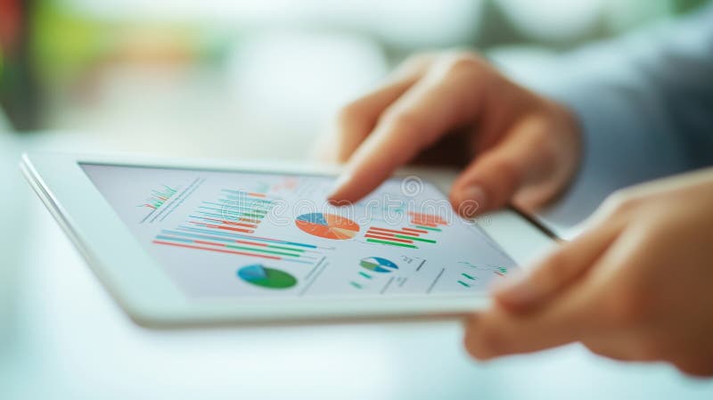 A Professional Analyzing Business Data on a Tablet in a Modern Office ...