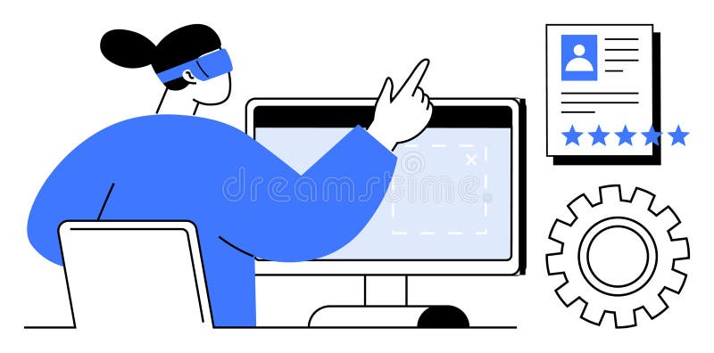 Professional Analyzing Data on Computer with Gear and Profile Elements ...