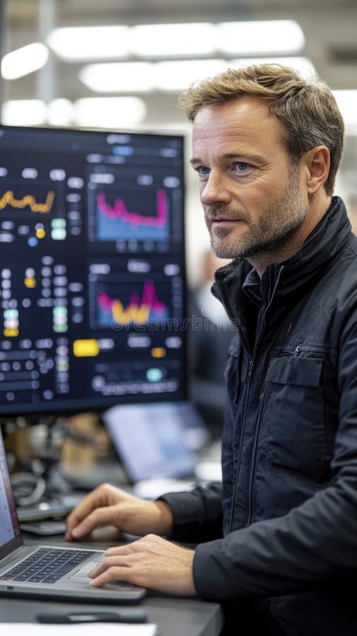 Professional Analyzing Financial Data on Computer Screen Stock ...