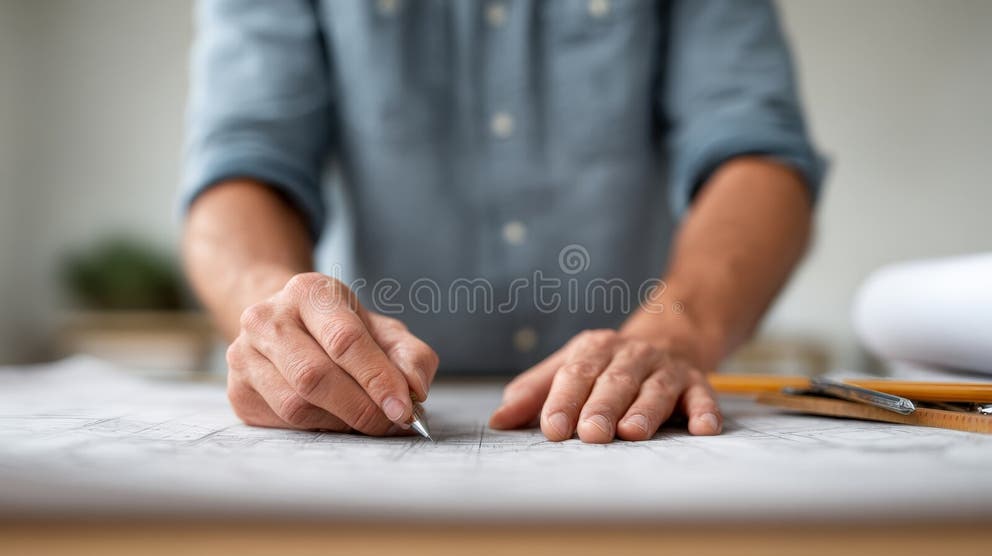 Professional Architect Drawing Architectural Blueprints with Precision ...