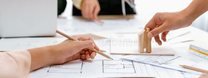 Professional Architect Hand Draw a Blueprint on Table. Closeup ...