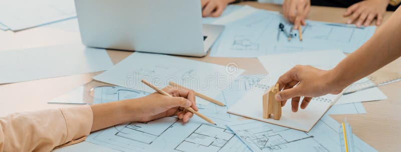 Professional Architect Hand Draw a Blueprint on Table. Closeup ...