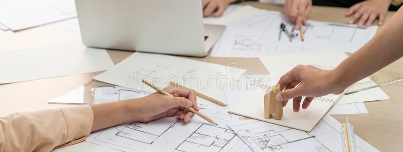 Professional Architect Hand Draw a Blueprint on Table. Closeup ...
