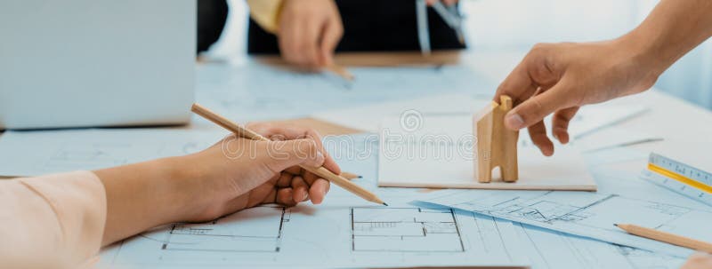 Professional Architect Hand Draw a Blueprint on Table. Closeup ...