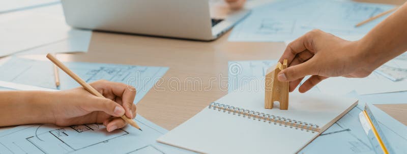 Professional Architect Hand Draw a Blueprint on Table. Closeup ...