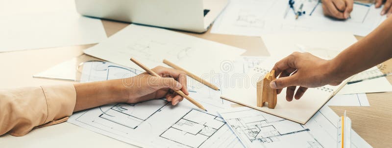 Professional Architect Hand Draw a Blueprint on Table. Closeup ...