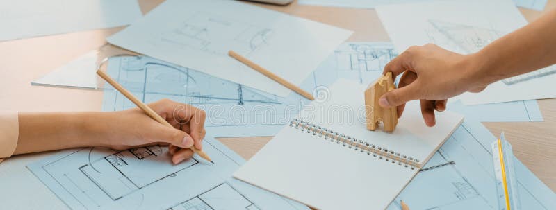 Professional Architect Hand Draw a Blueprint on Table. Closeup ...