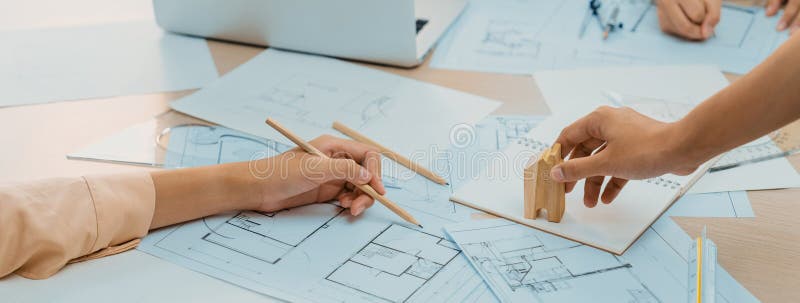 Professional Architect Hand Draw a Blueprint on Table. Closeup ...