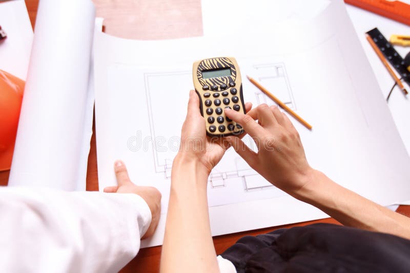 Diligent Architect Drawing a Line on a Blueprint Stock Image - Image of ...