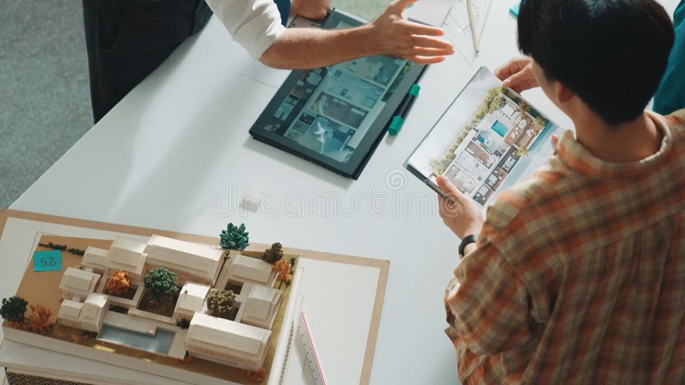 Professional Architect Sit while Explain House Plan To Manager ...