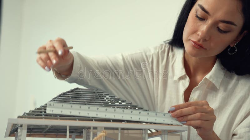 Professional Architect Using Ruler Measuring Model Roof Length ...