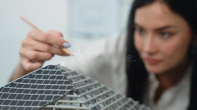 Professional Architect Using Ruler Measuring Model Roof Length ...