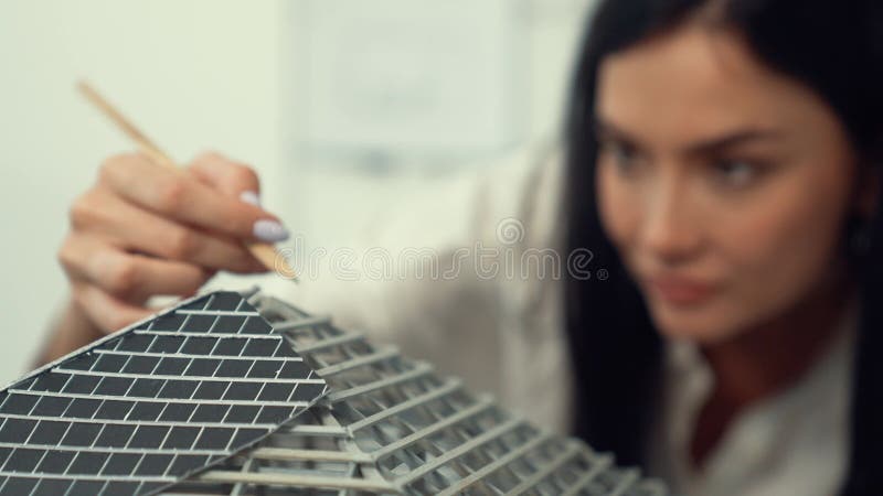 Professional Architect Using Ruler Measuring Model Roof Length ...